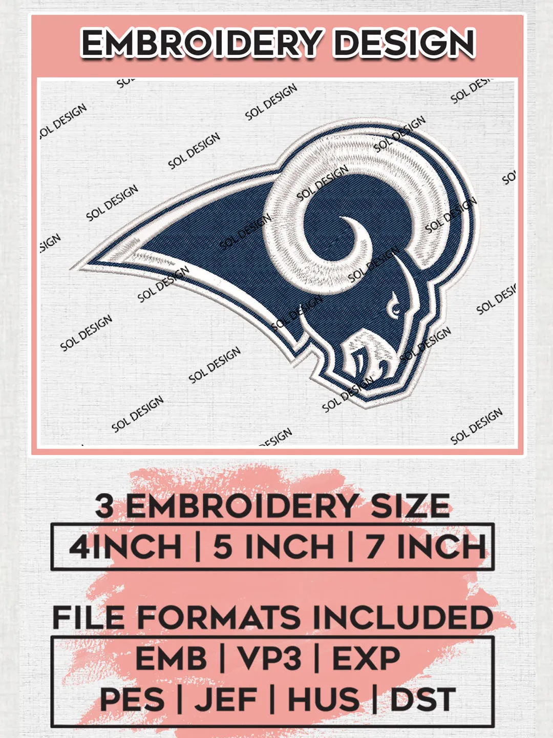 NFL Los Angeles Rams Embroidery Designs, NFL Rams, NFL Embroidery ...