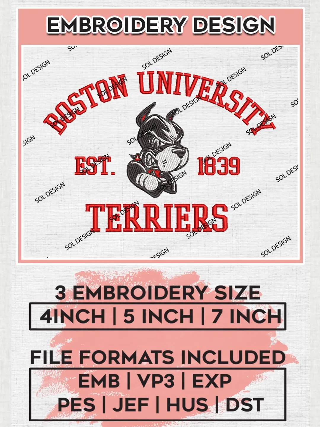 Boston University Terriers Est 1839 Logo Embroidery Designs, NCAA ...