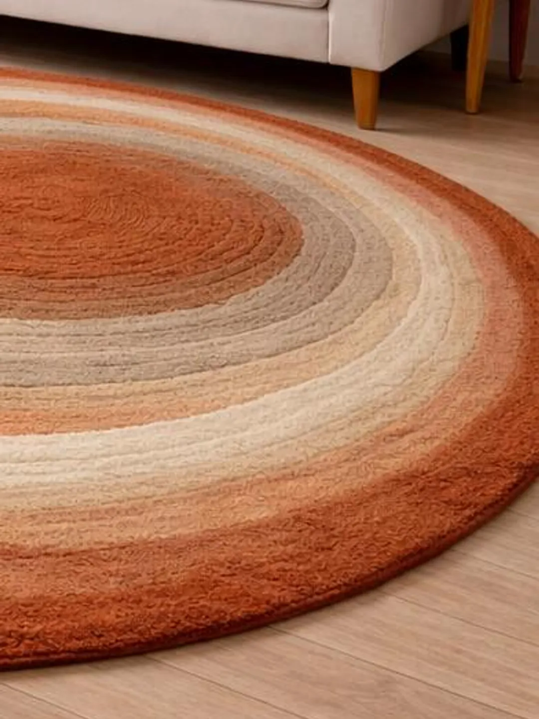 Round Rust Beige Area Rug – Hand Tufted Wool Circle Rug, Modern Minimal ...