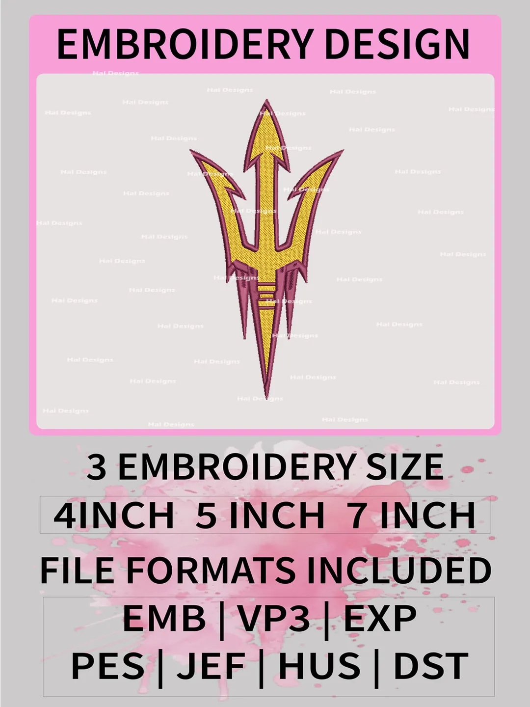 NCAA Arizona State Sun Devils Embroidery File, 3 Sizes, 6 Formats, NCAA ...