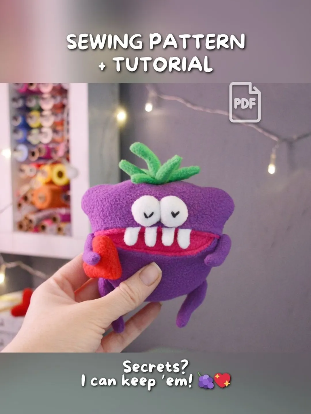 PDF Fleece Plush Pattern – Root Plant Softie with Leaf Hair