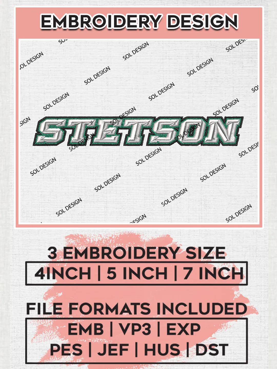 Stetson Hatters NCAA Team Word Logo embroidery designs, NCAA Stetson ...