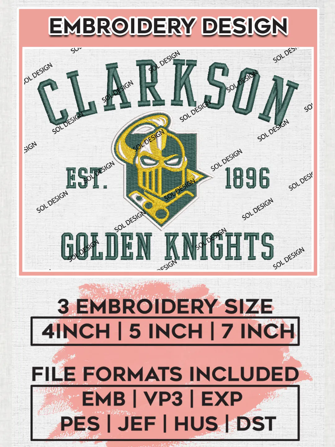 Clarkson Golden Knights College Football Team Est 1896 Logo Embroidery ...