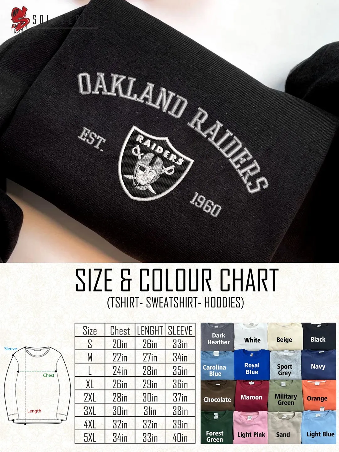 NFL Las Vegas Raiders Est 1960 Embroidered Sweatshirt, NFL Oakland ...