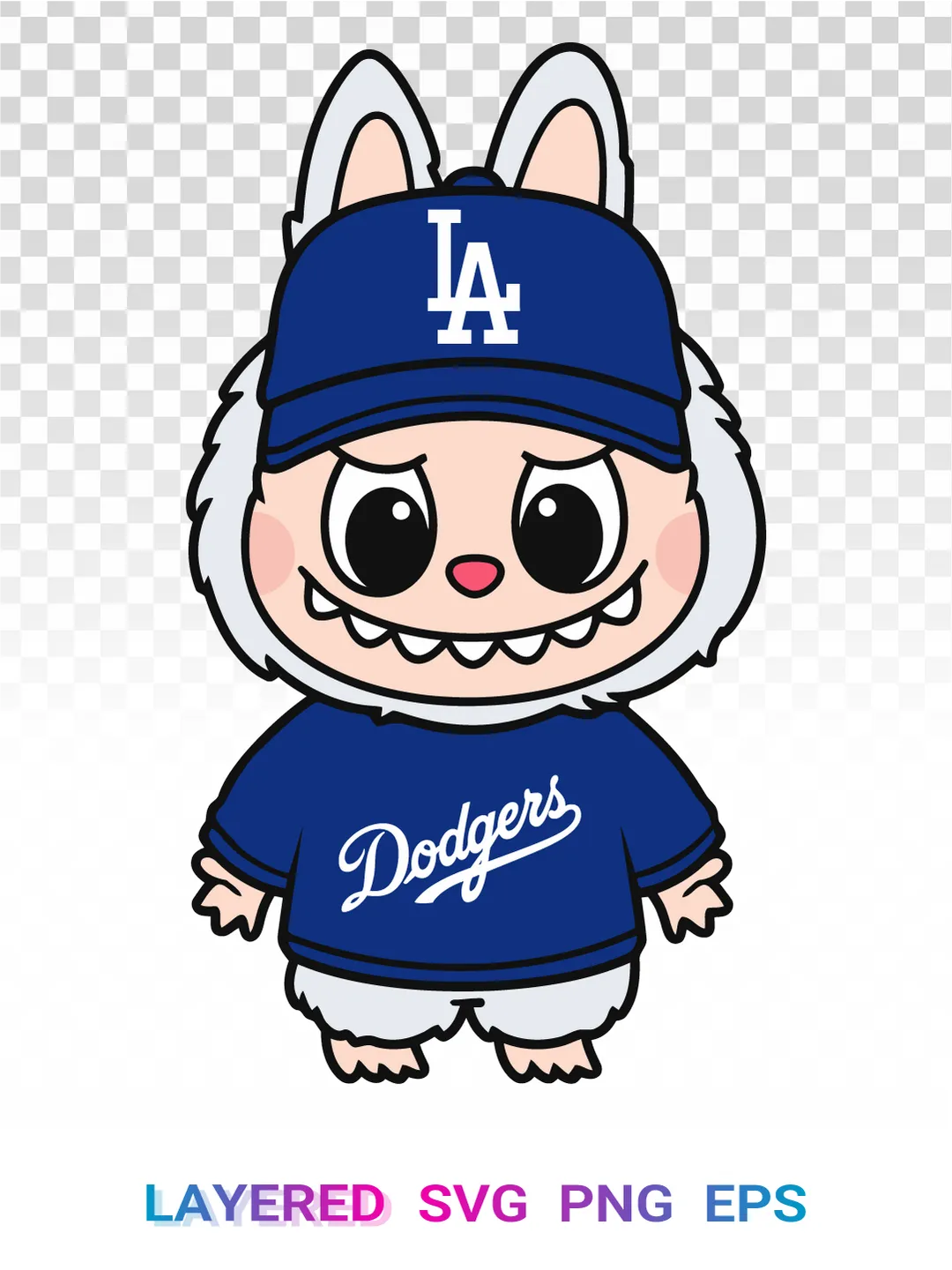 Cute White Labubu Dodgers SVG in Jersey for 'Soft Girl' Baseball Fan Merch