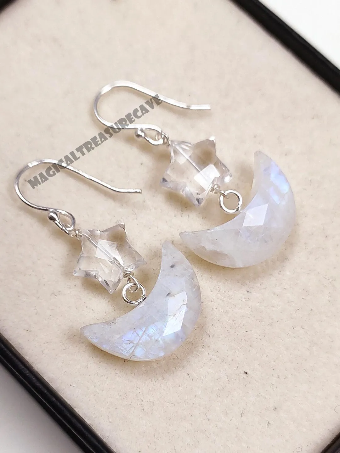 Moonstone Stud Earrings, Moon And Star Earrings, Moonstone Moon ...