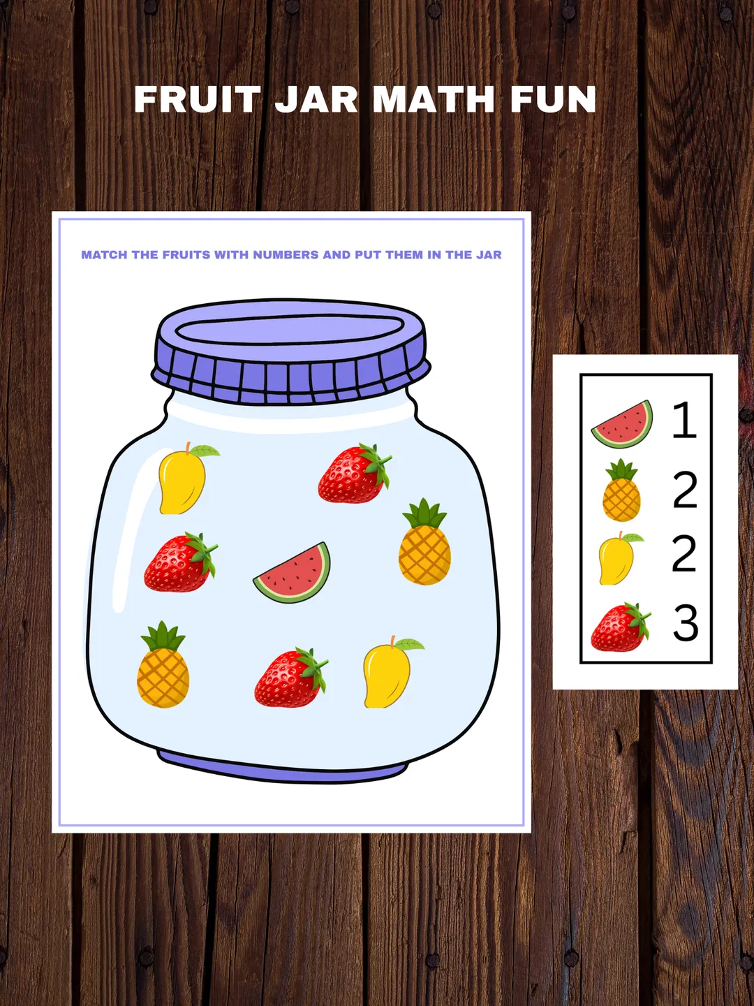 Fruit Jar Math Printable, Counting and Number Matching Activity for ...