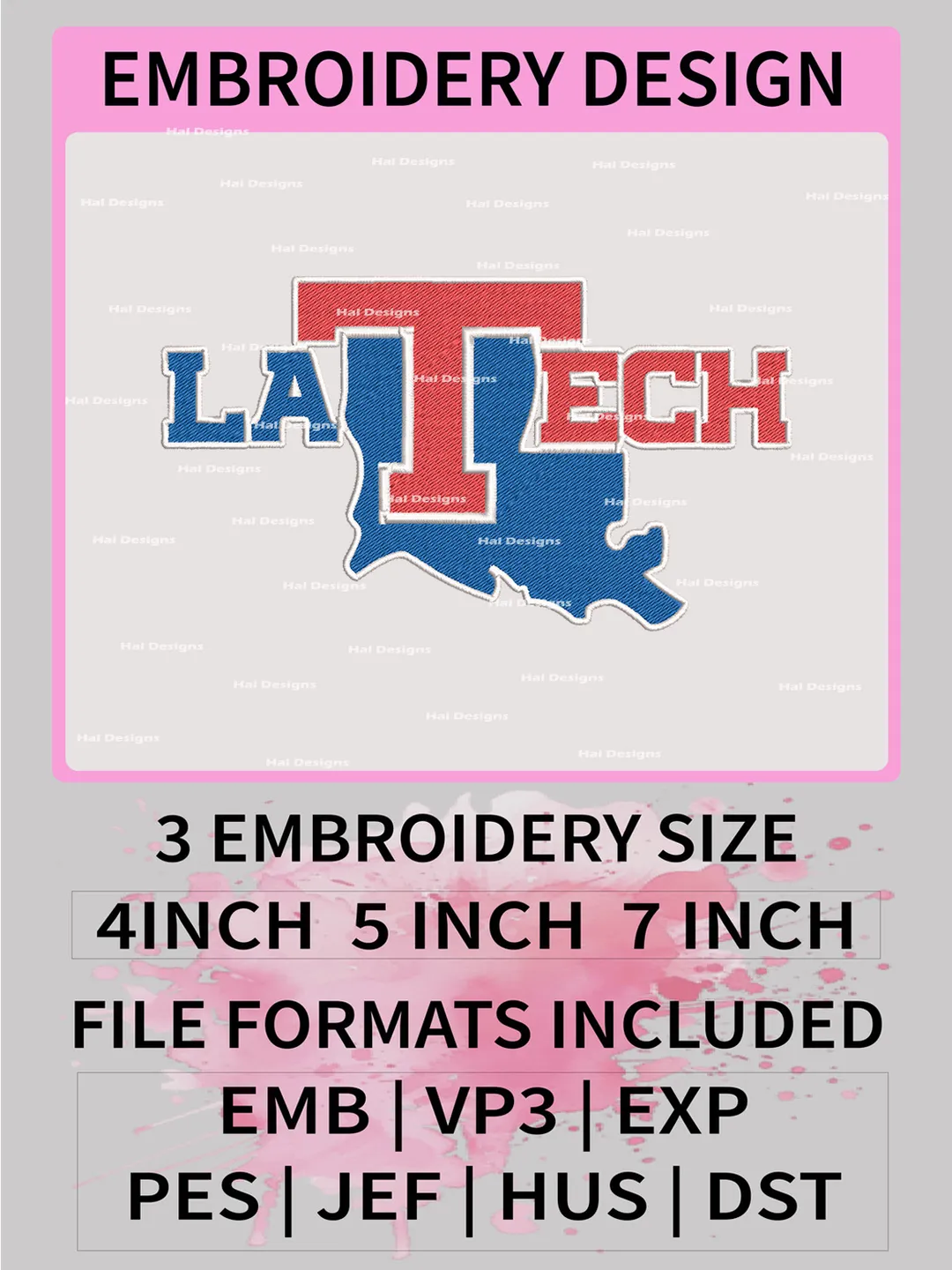 NCAA Louisiana Tech Bulldogs Embroidery File, 3 Sizes, 6 Formats, NCAA ...