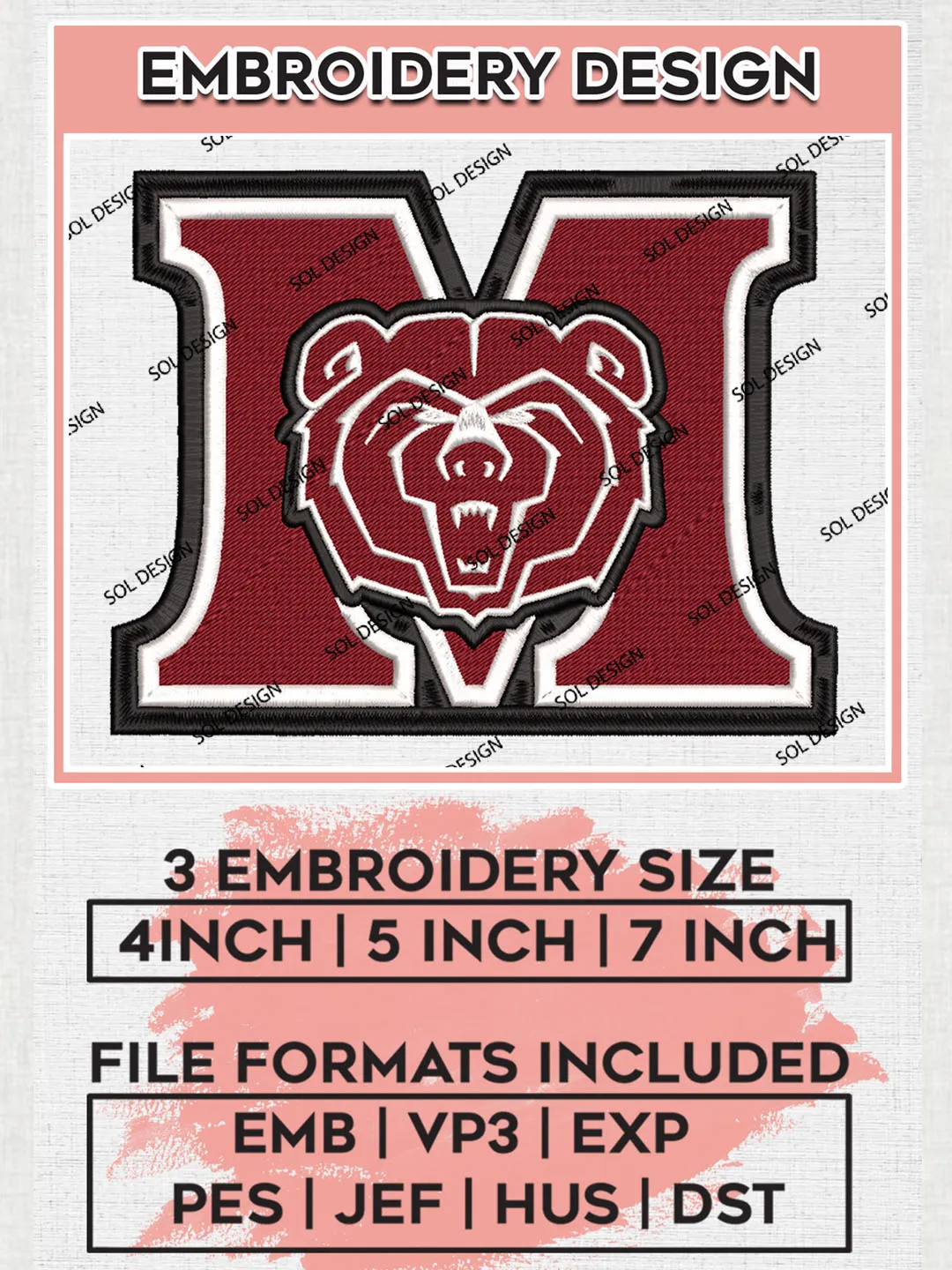 Missouri State Bears College Football Team Logo embroidery designs ...