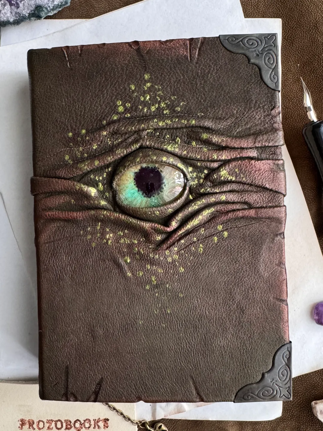Notebook with an eye made of genuine leather, grimoire, book of shadows.