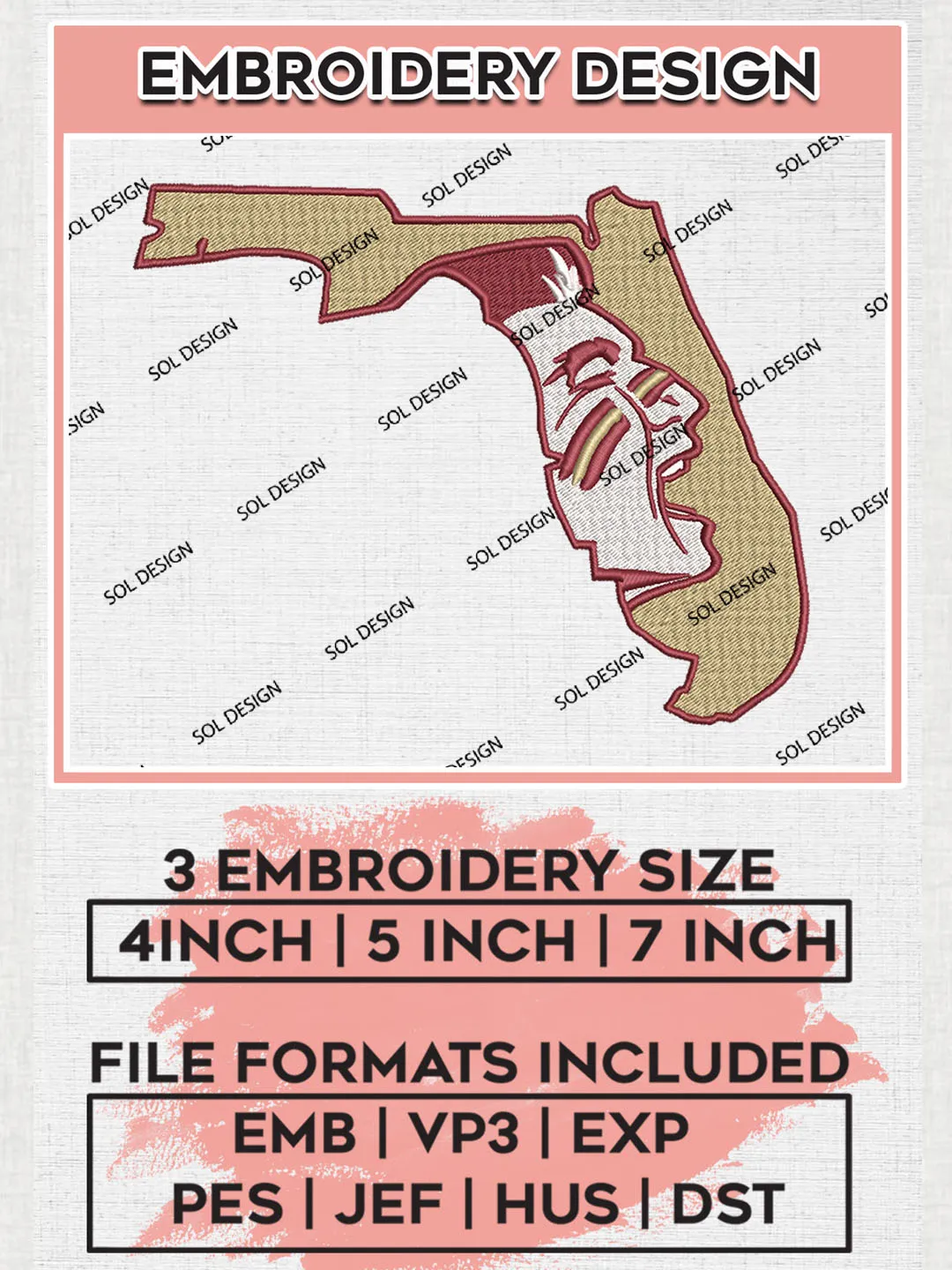 NCAA Florida State Seminoles Team Map Logo embroidery designs, NCAA ...