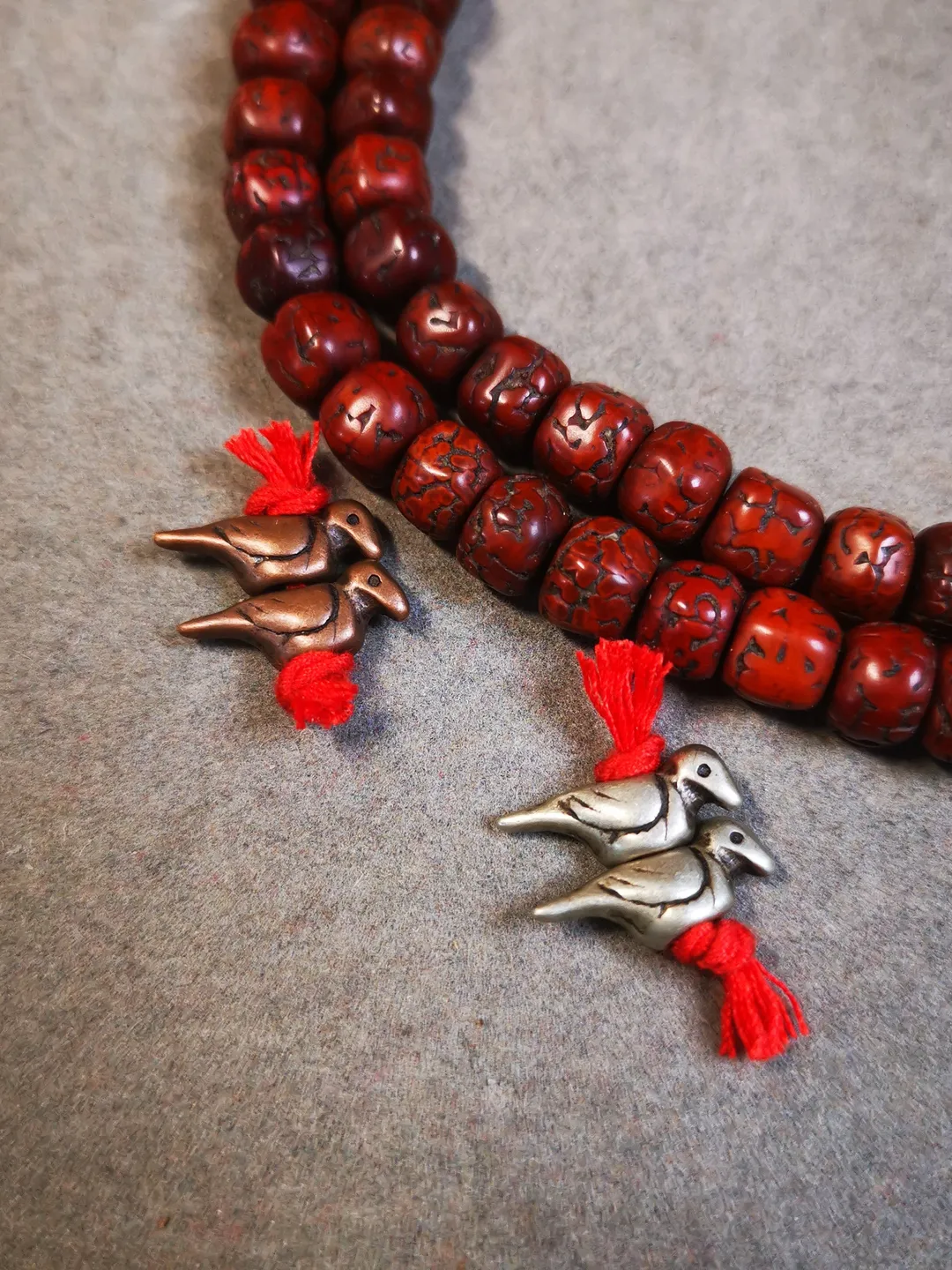 Handmade Tibetan Red Copper Bird Amulet: Mala Prayer Bead Counter