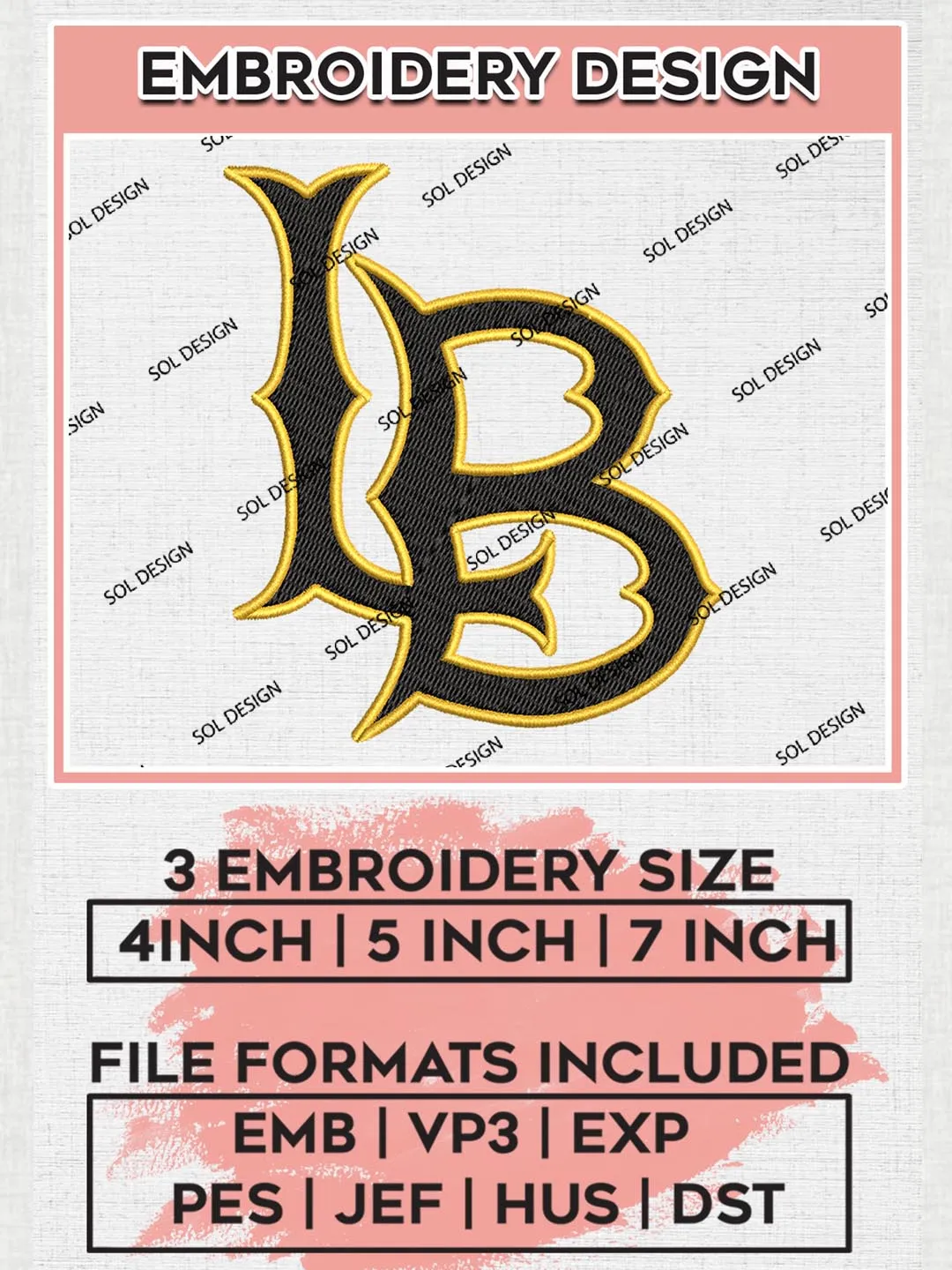 Long Beach State Beach Logo Machine Embroidery Design, NCAA Long Beach ...