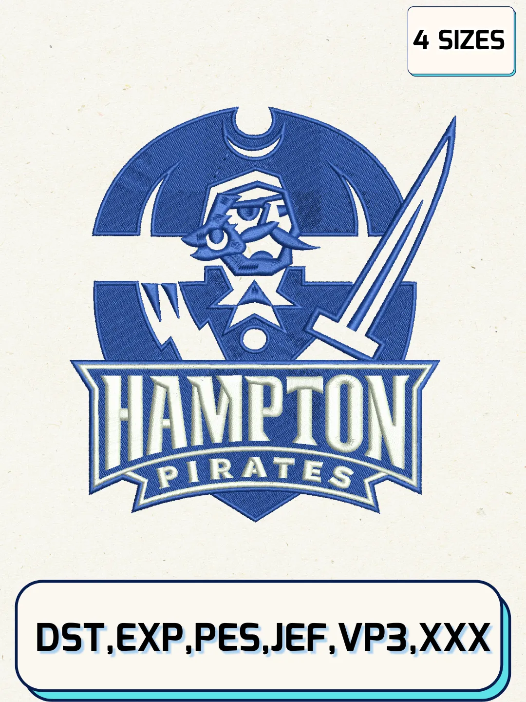Hampton Pirates Logos Embroidery Design Files, NCAA Logos Embroidery ...