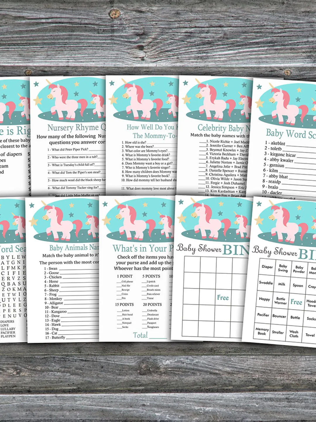 Unicorn baby shower games bundle,Unicorn Baby Shower games package,Fun ...