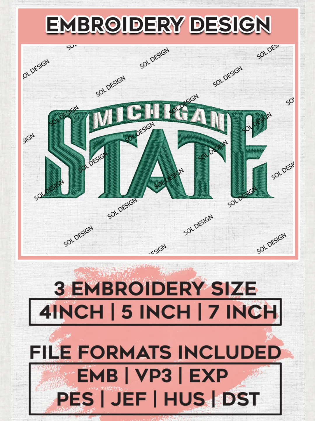 NCAA Michigan State Team Logo Embroidery Design Files, NCAA Michigan ...