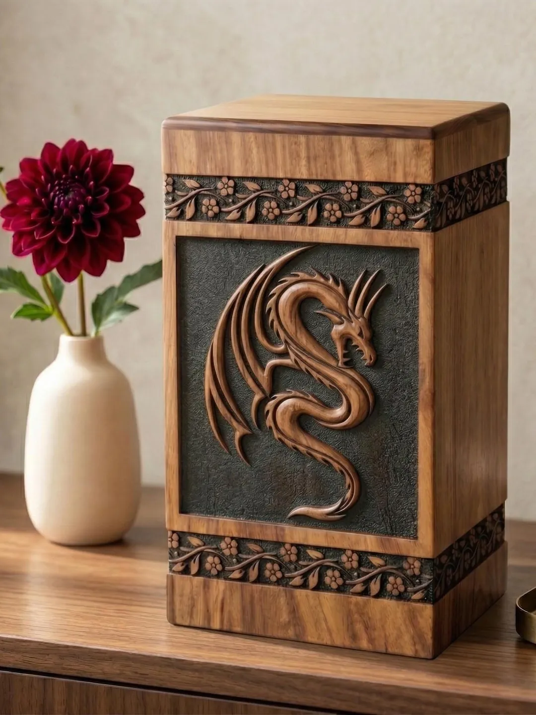 Handcrafted Wooden Memorial Urn | Engraved Cremation keepsake box for Ashes