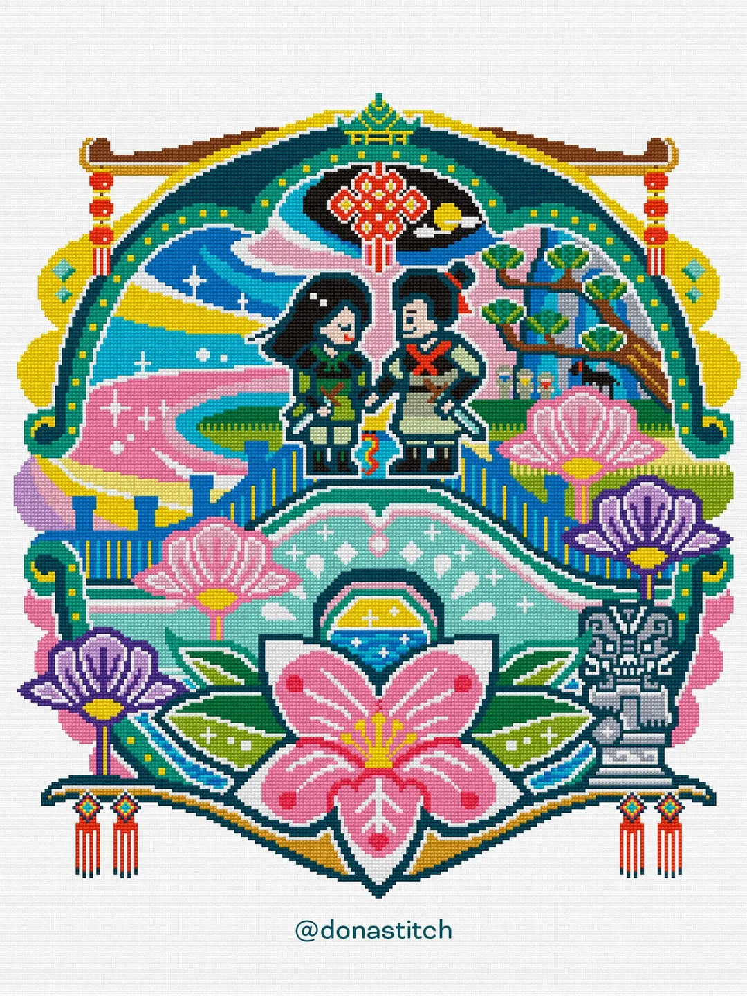 Mulan Cross Stitch Needlepoint Pattern : Chinese Princess Embroidery (PDF)