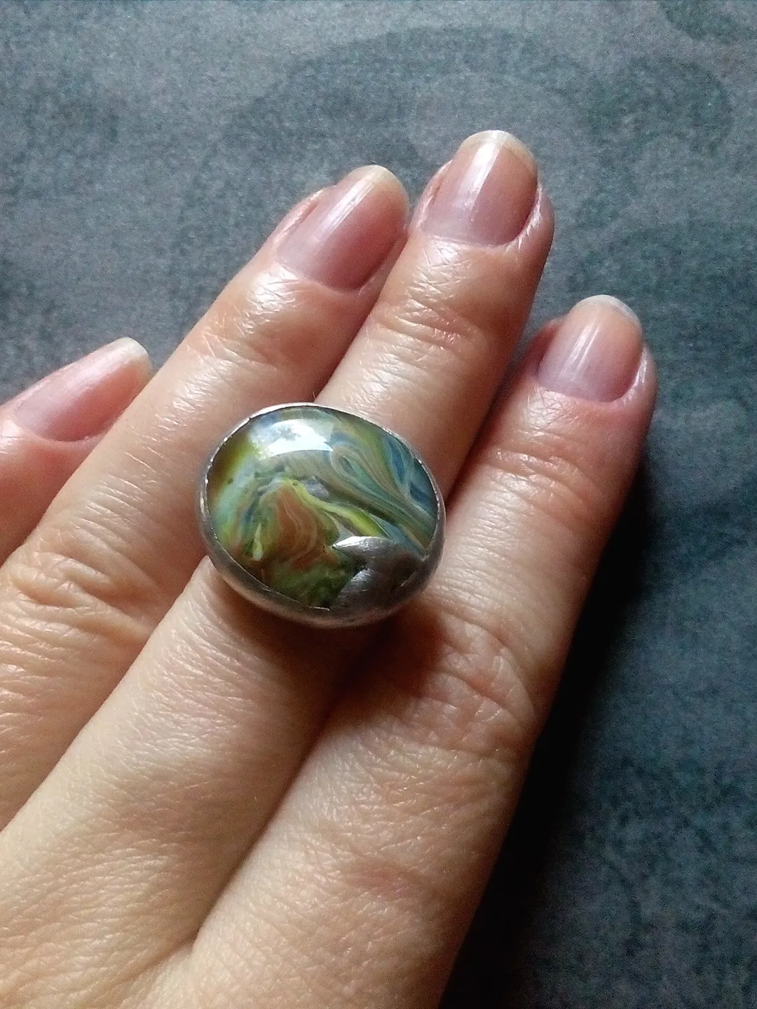 Square simple stained glass tin soldered ring, stainglass sparkling ...
