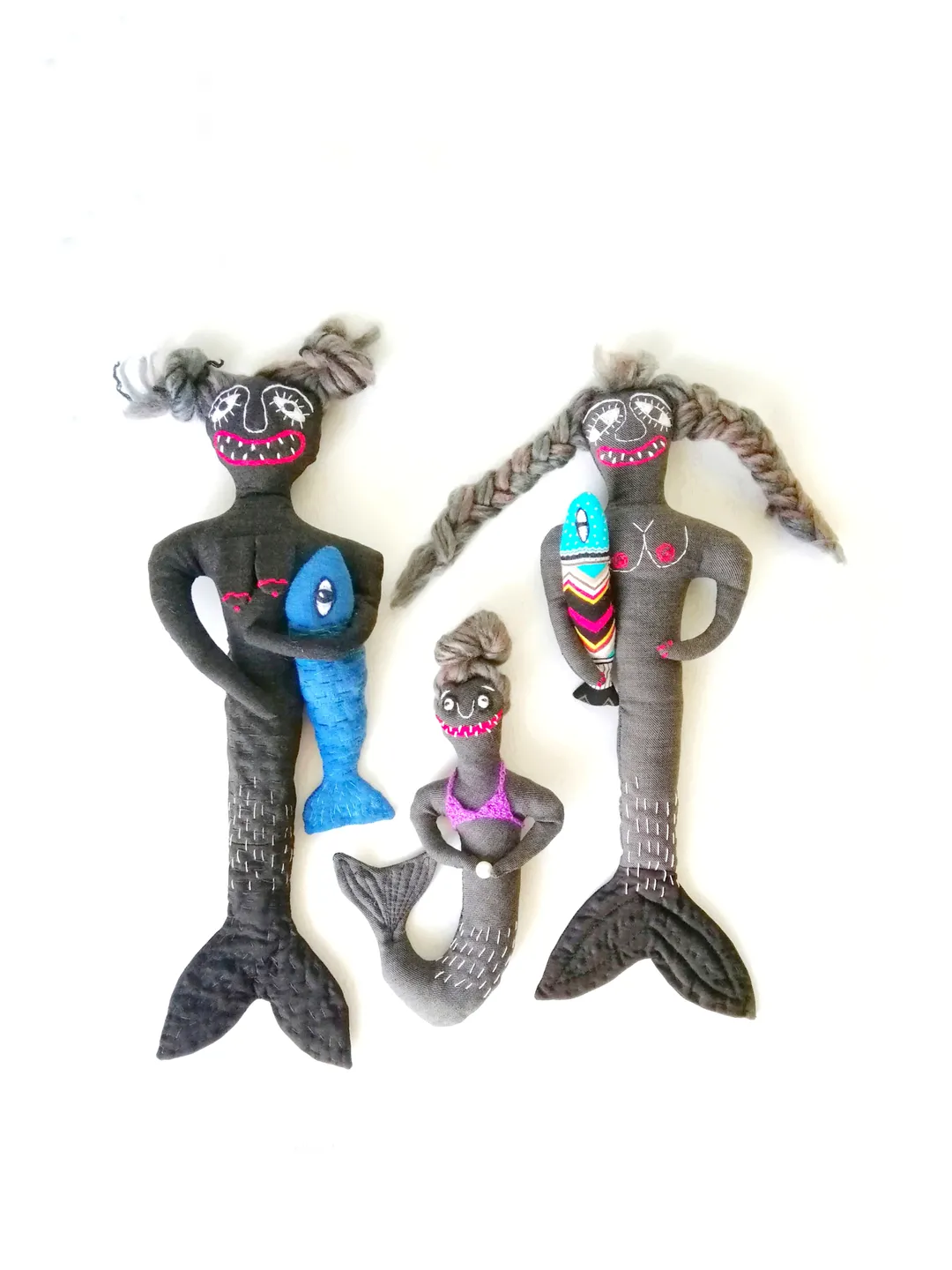 Ugly Mermaid Art Textile Handmade Art Ugly Fantasy Mermaid Dolls: