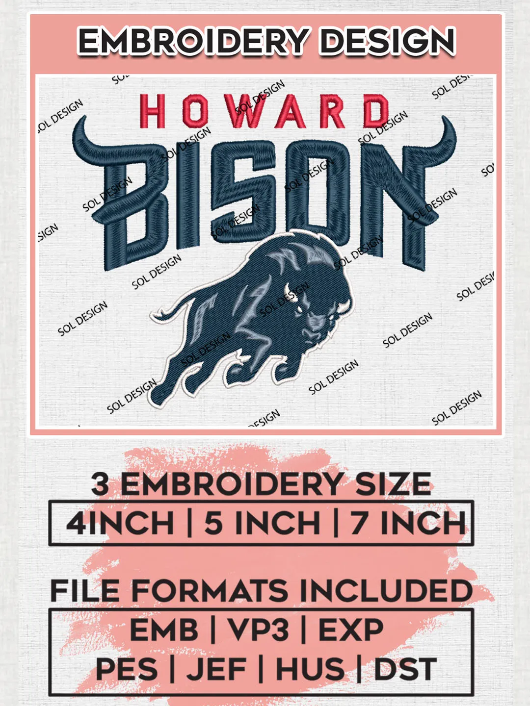 Howard Bison NCAA Team Mascot Logo embroidery designs, NCAA Howard ...