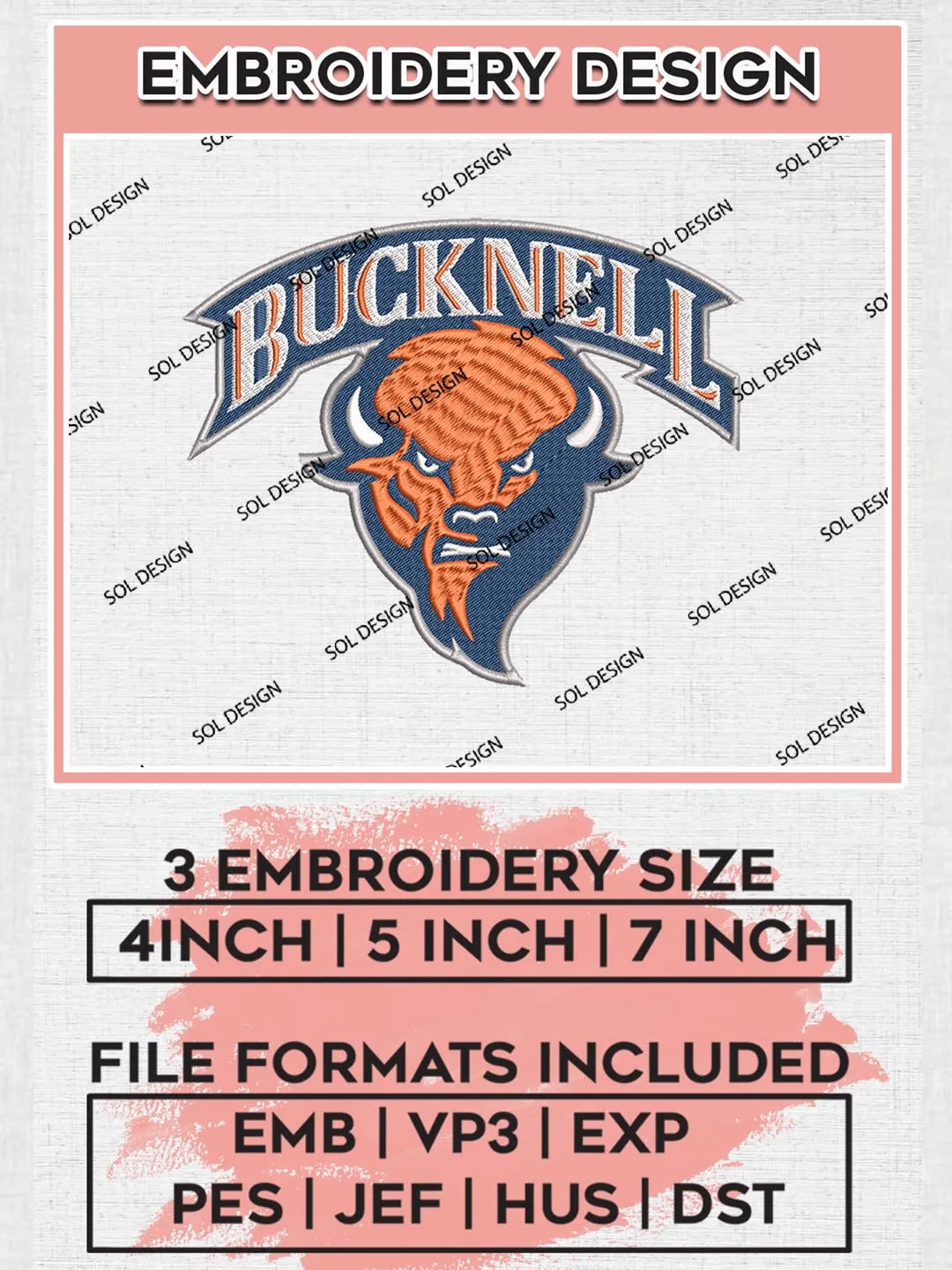 NCAA Bucknell Team Logo Machine Embroidery Design, NCAA Bucknell Bison ...