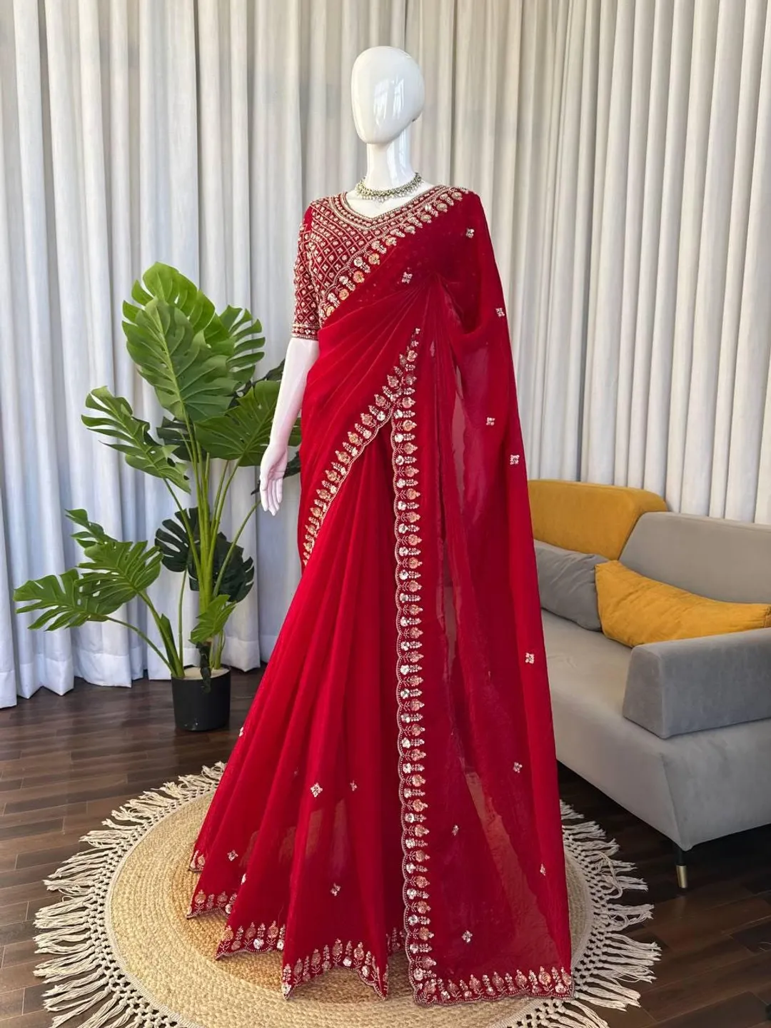 Red Bridal Saree with Heavy Gold Embroidery Indian Wedding Saree ...