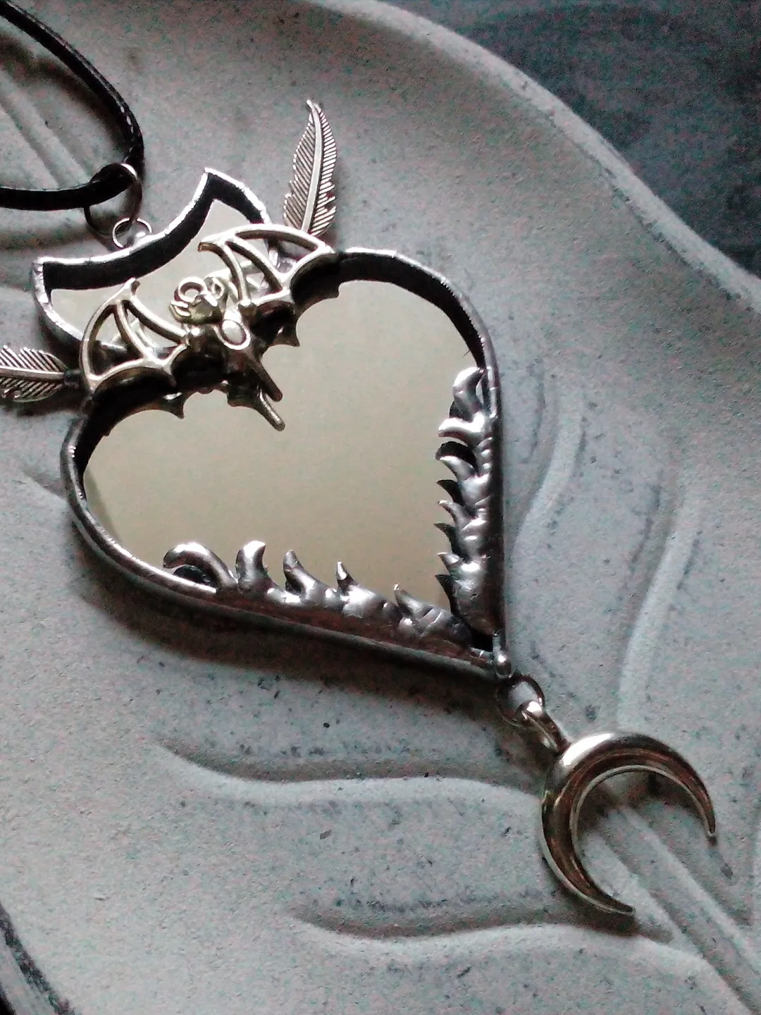 Stained glass scrying mirror, Black goth ornate mirror, Bat mirror Car ...