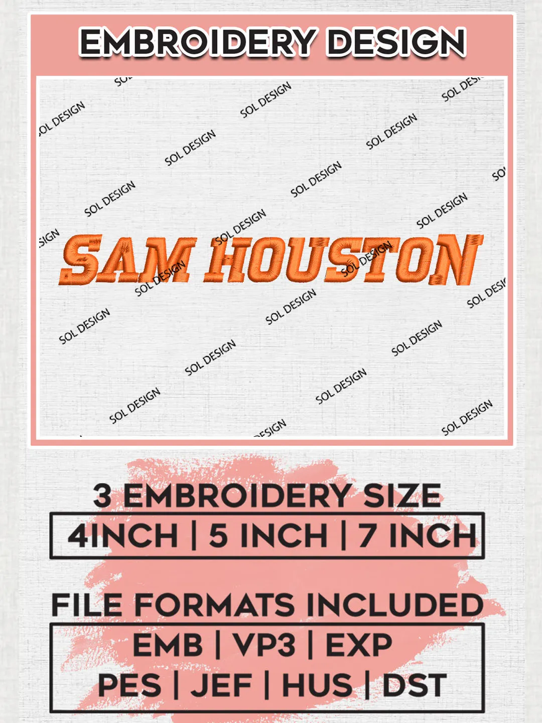 NCAA Sam Houston Team Wordmark Logo Embroidery Design Files, NCAA Sam ...