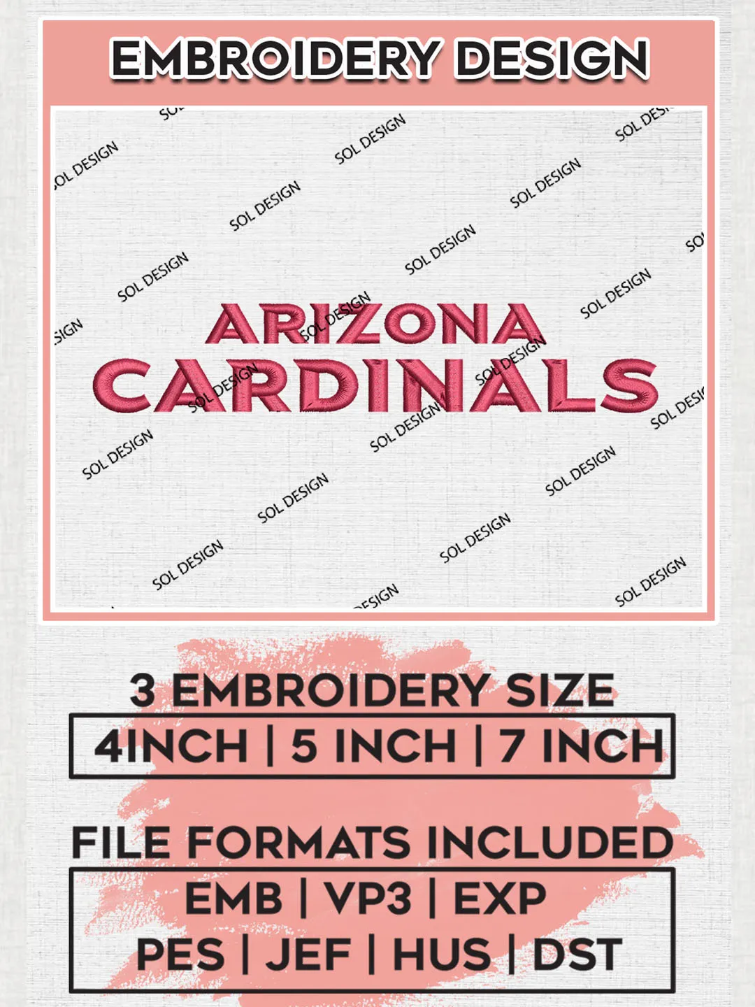 Arizona Cardinals Wordmark Embroidery Designs, NFL Cardinals, NFL ...