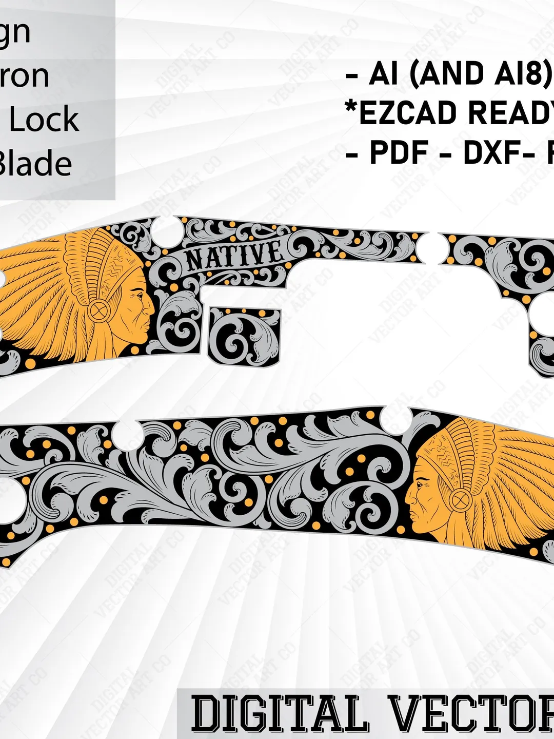 Flatiron-Style Knife Vector Art – Frame Lock Plain Edge Blade Template ...