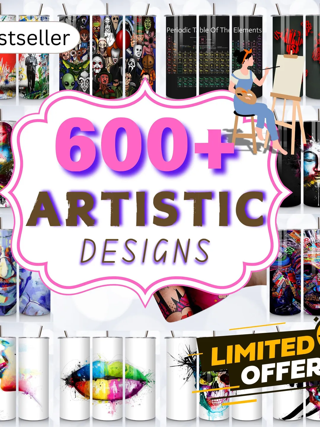 Artistic Tumbler Wraps Bundle: Abstract Sublimation Designs (Digital ...