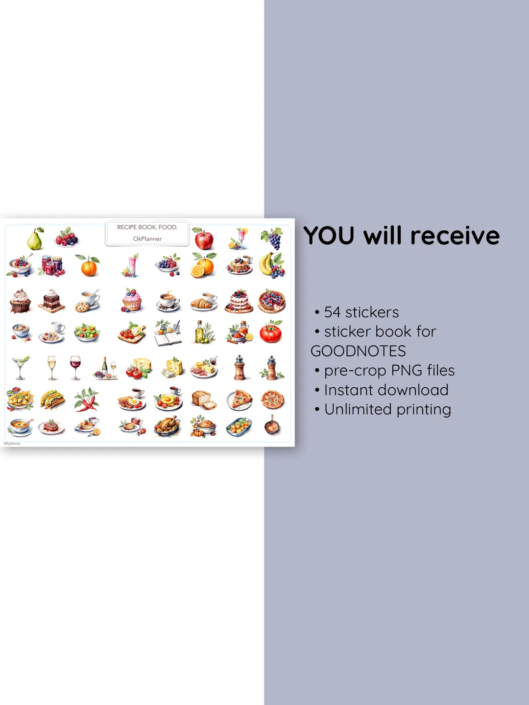 Digital Food Stickers for Meal Planners, Recipe books, Food diary ...