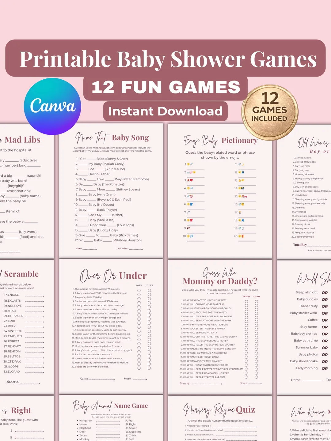 Dusty Blue Party Games Bundle (12 Games) Printable Bridal Shower Games ...