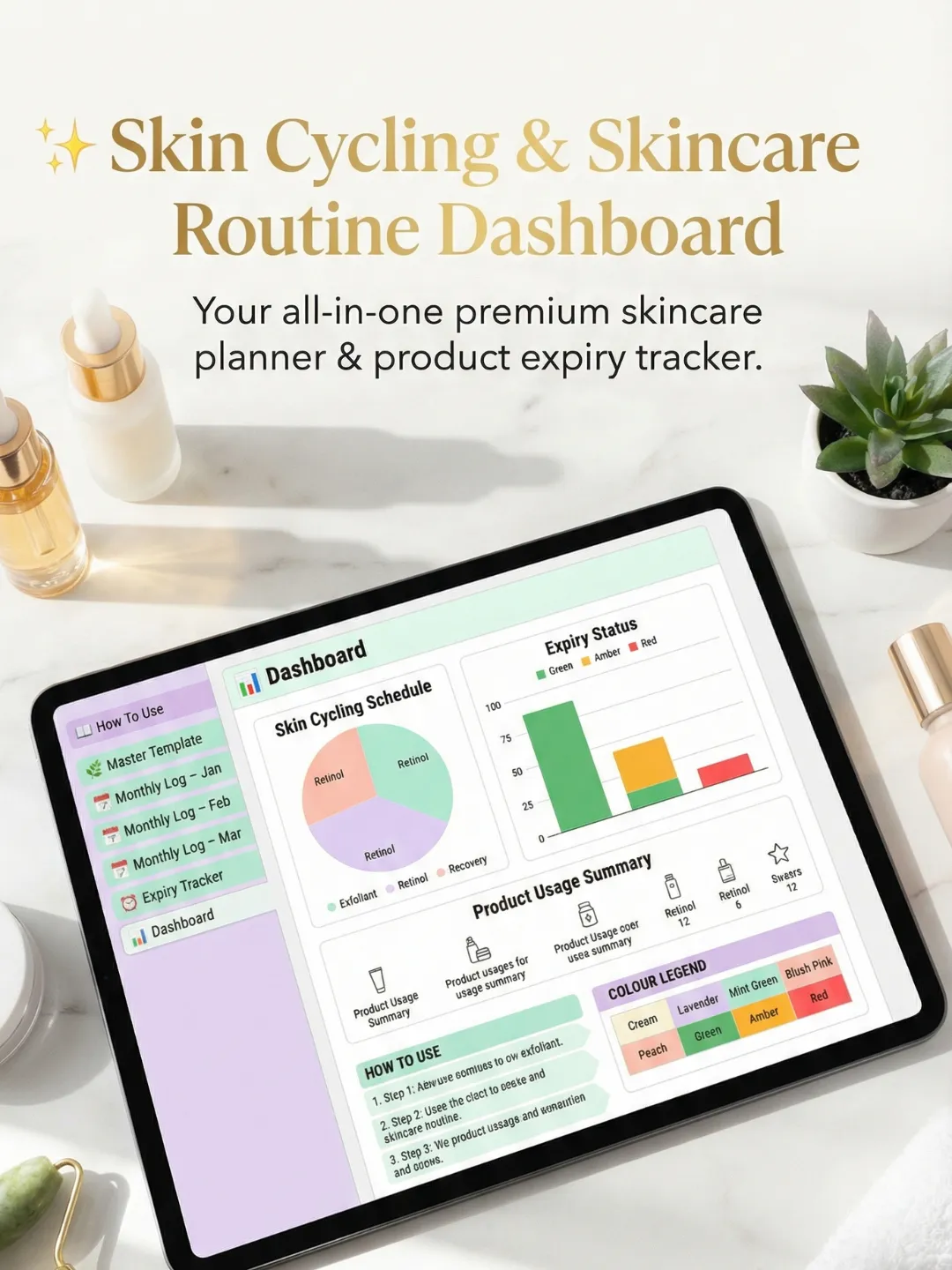Skin Cycling & Skincare Routine Dashboard | Product Expiry Tracker