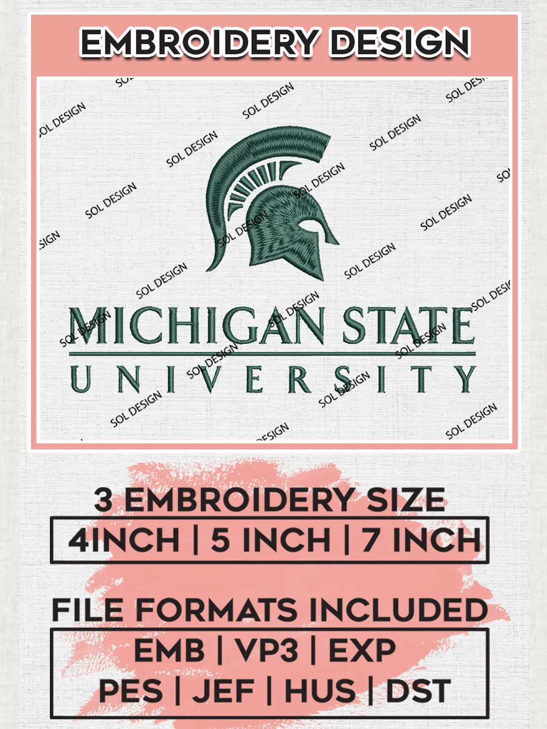 Michigan State Uni.versity Team Logo Embroidery Design Files, NCAA ...