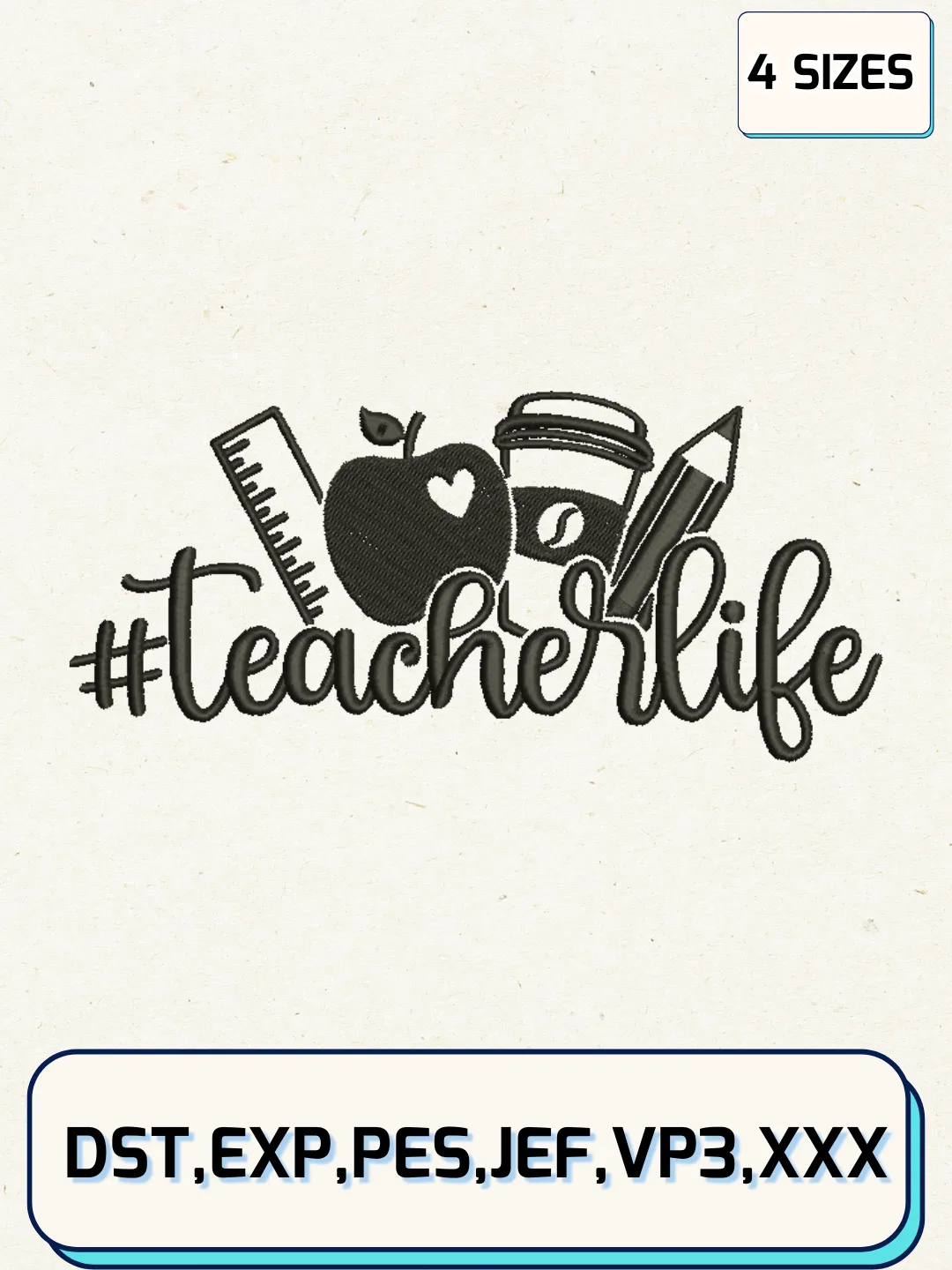 Teacher Life Embroidery Design Files, Teacher's Day Logos Embroidery ...