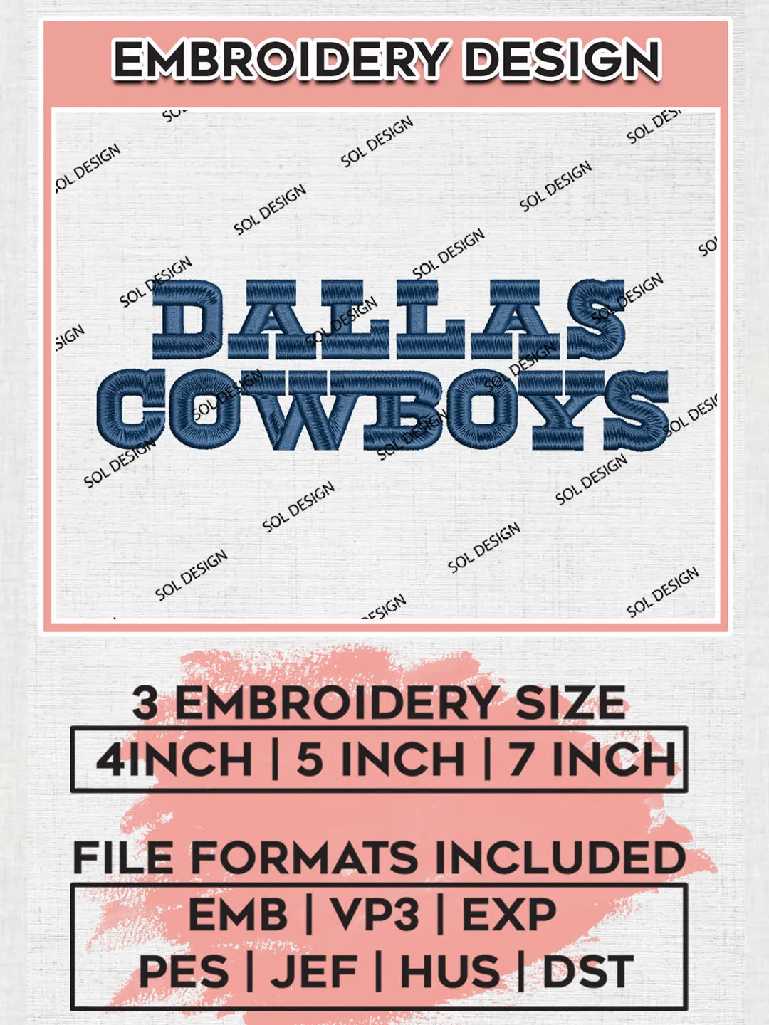 Dallas Cowboys Wordmark Embroidery Designs, NFL Cowboys, NFL Logo ...