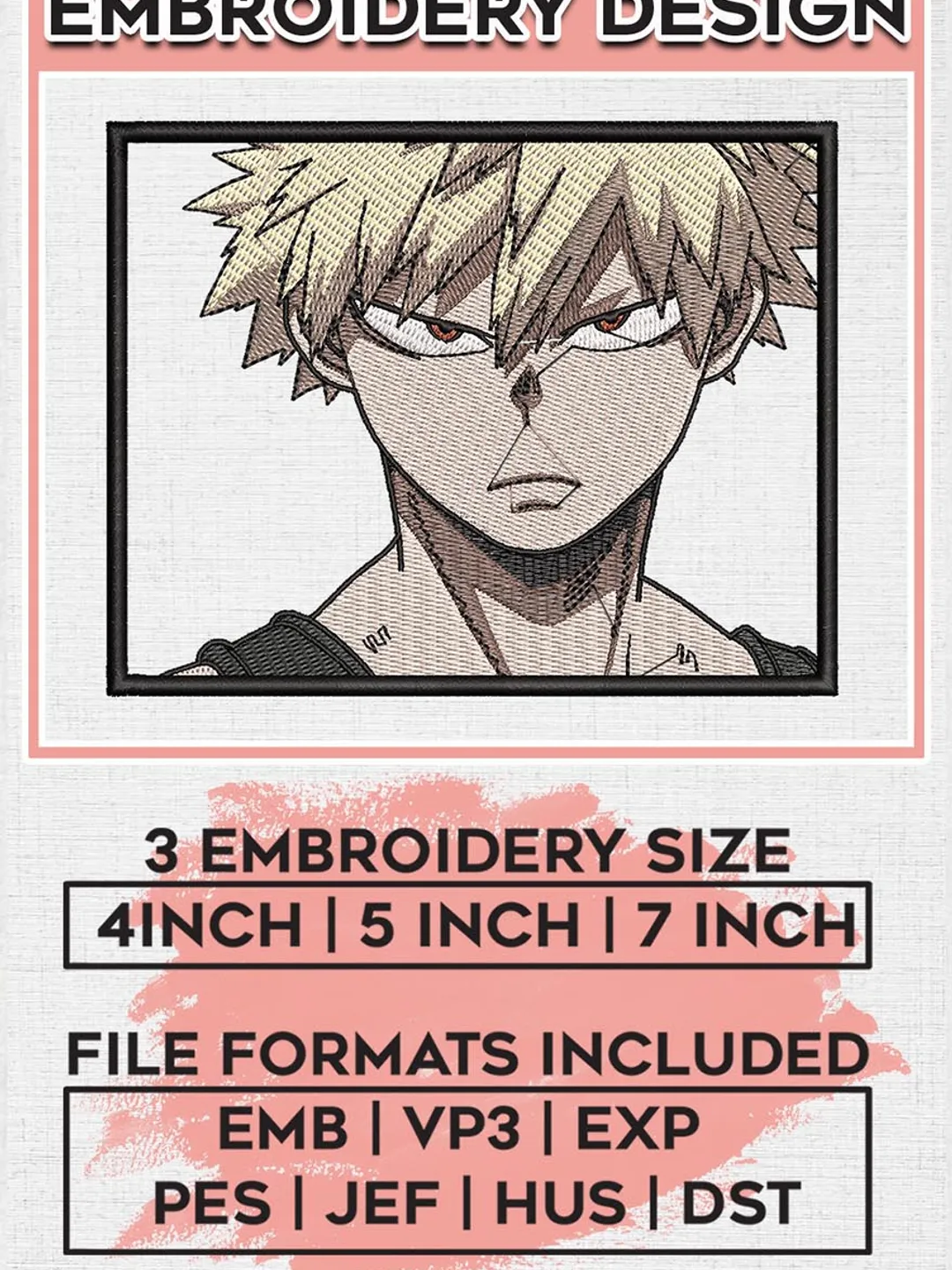 Katsuki Bakugo Embroidery Design File / Anime Character Embroidery ...