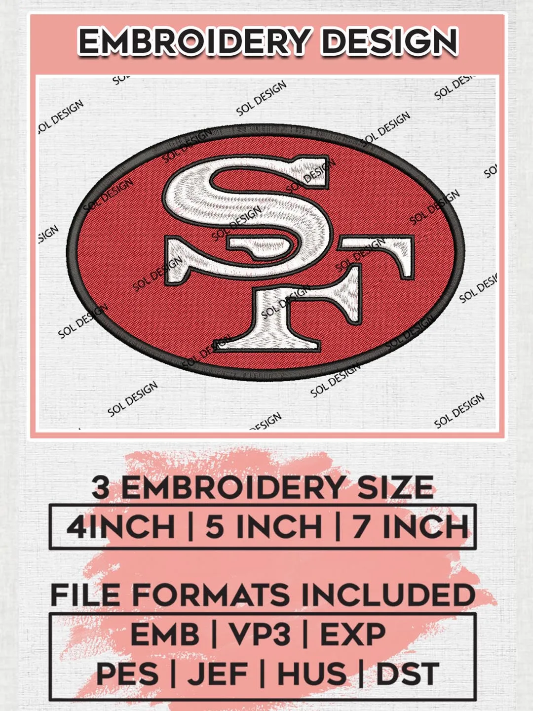 San Francisco 49ers Logo Embroidery Design Files, NFL 49ers Embroidery ...