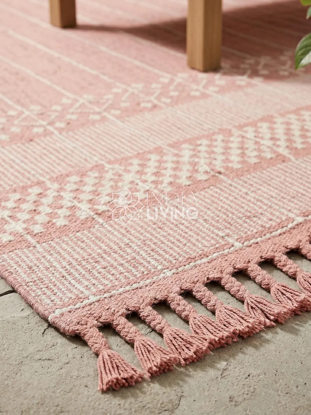 Blush Pink Boho Rug - Handwoven Recycled PET Yarn, Custom Size Indoor ...