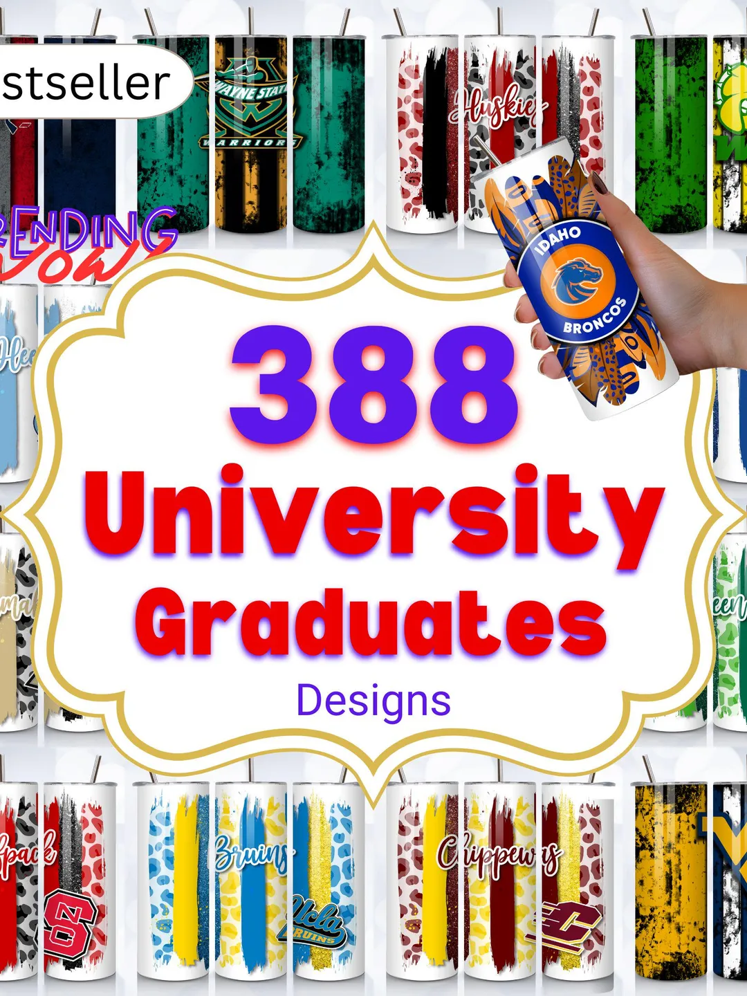 College Tumbler Wrap Bundle: University Sublimation Designs (Digital ...