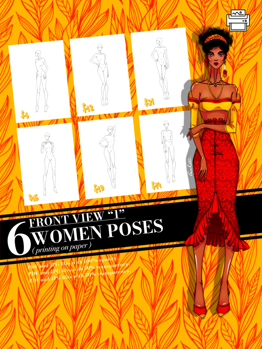 Templates, Body poses of female figure, set "Front view 1"