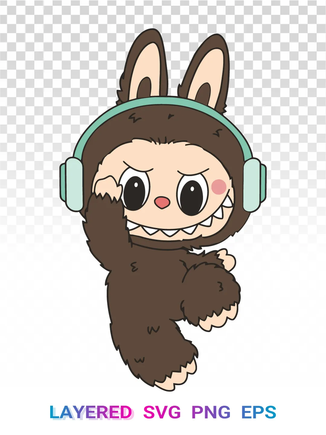 Outline Labubu PNG, Black White Layered SVG, Star ⭐ Eye Labubu Cricut