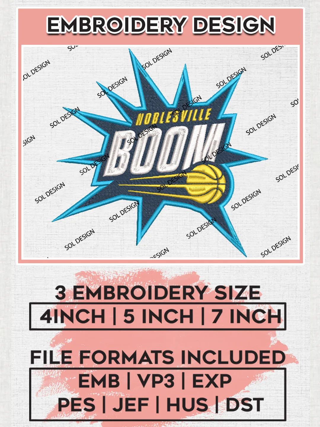 Noblesville Boom Basketball Team Logo Embroidery Designs, NBA G League ...