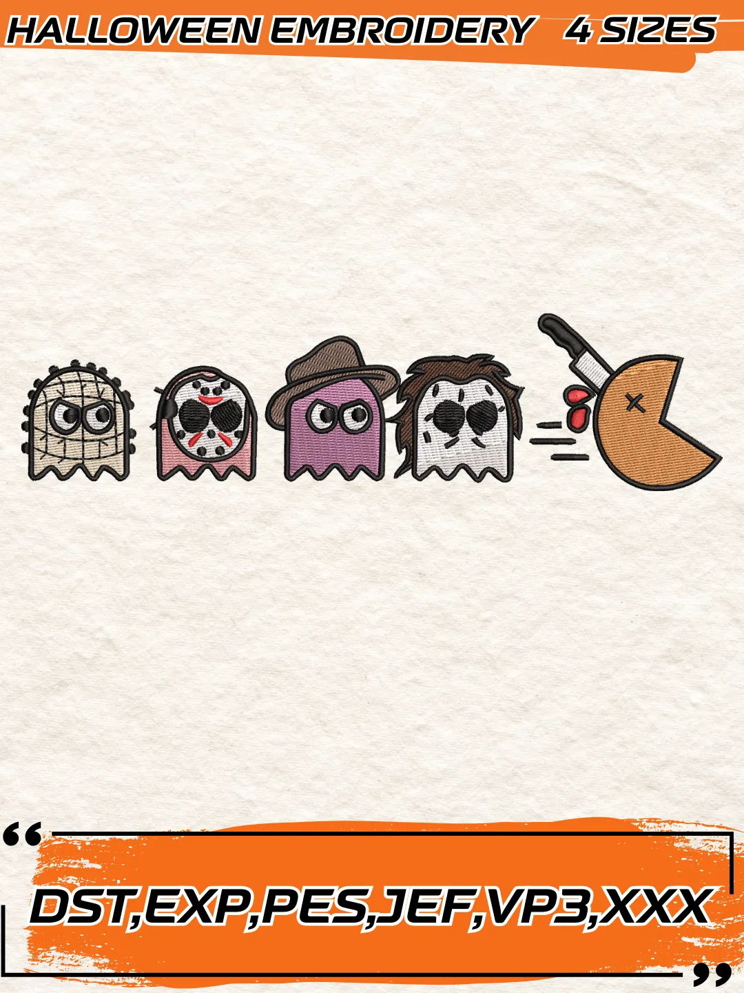 Horror Characters Chibi Pacman Game Embroidery, Killing Scary Halloween ...
