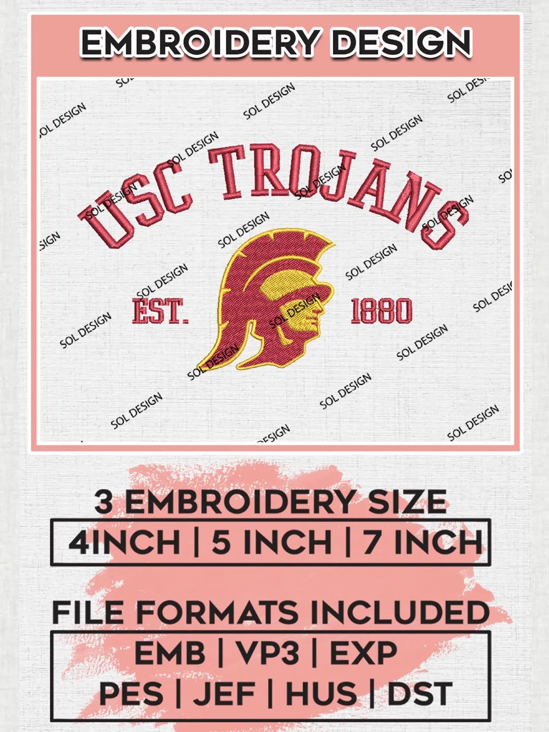 USC Trojans Est 1880 Logo Embroidery Designs, NCAA USC Trojans Team ...