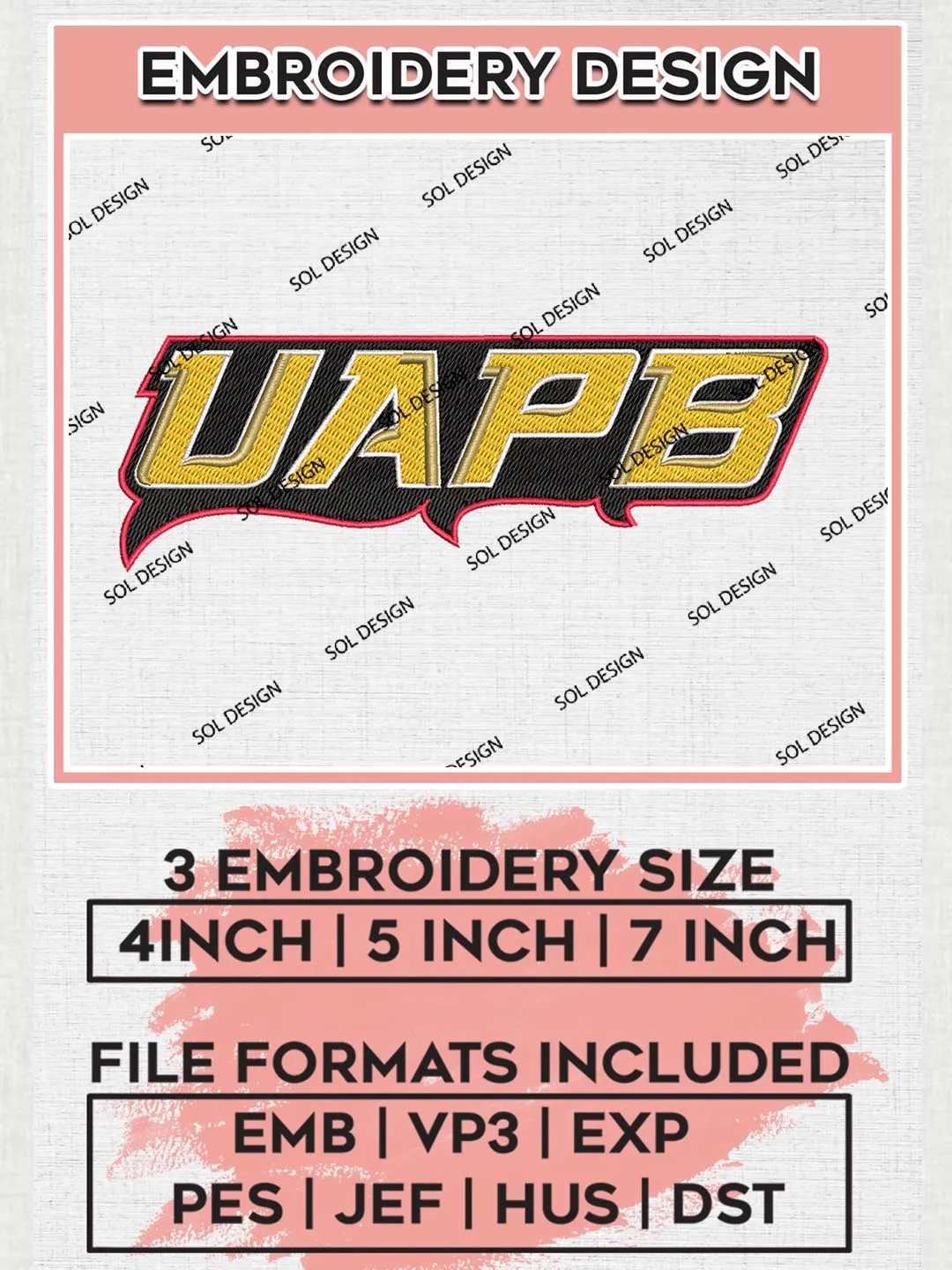 Arkansas Pine Bluff Golden Logo Machine Embroidery Design, NCAA UAPB ...