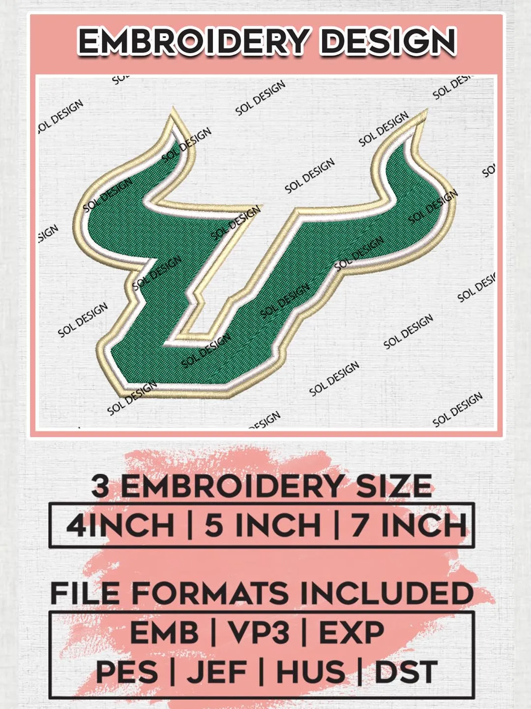 South Florida Bulls Logo Machine Embroidery Design, NCAA South Florida ...