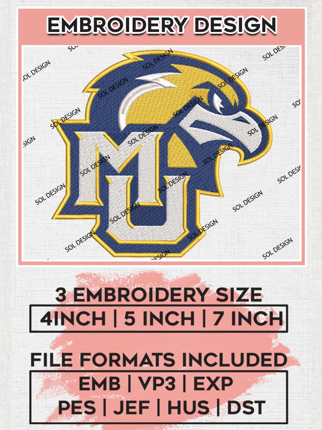 MU Golden Eagles College Team Head Mascot Logo Embroidery Design Files ...